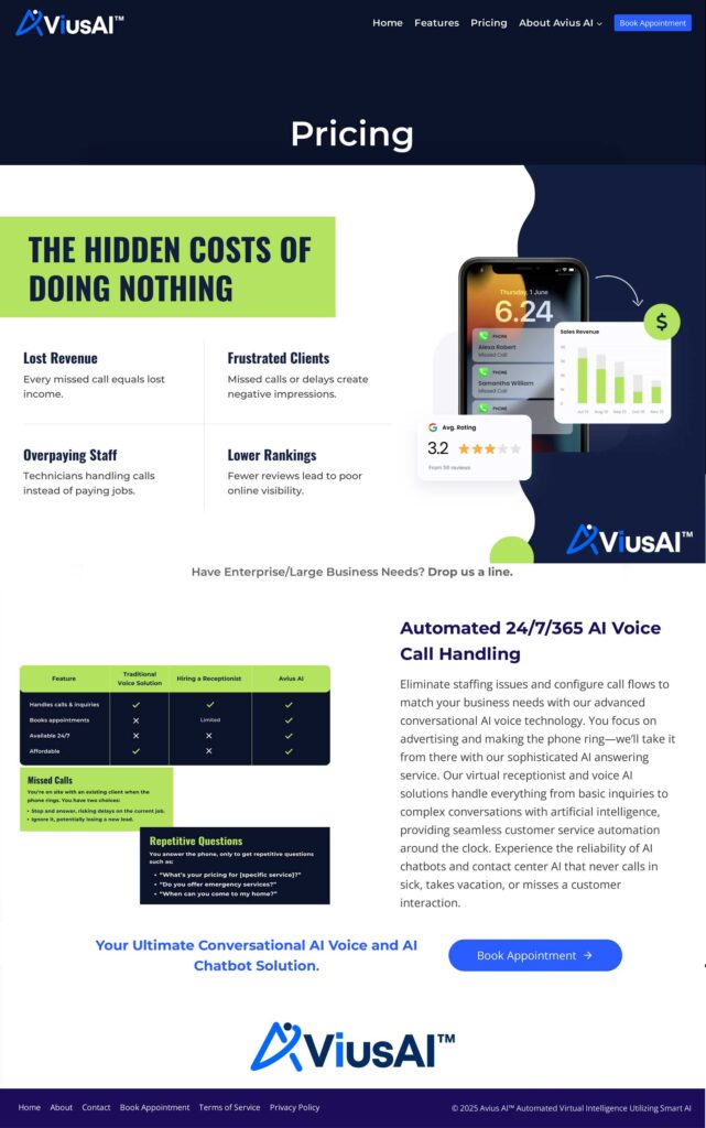 Pricing - Real AI Voice & Web Solutions That Work | Avius AI